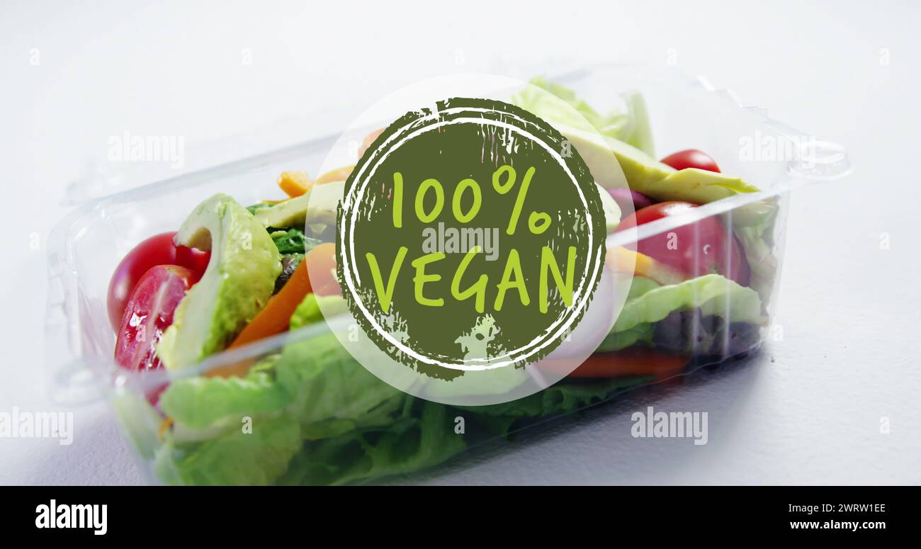 Image of 100 percent vegan text over box with fresh vegetables Stock ...