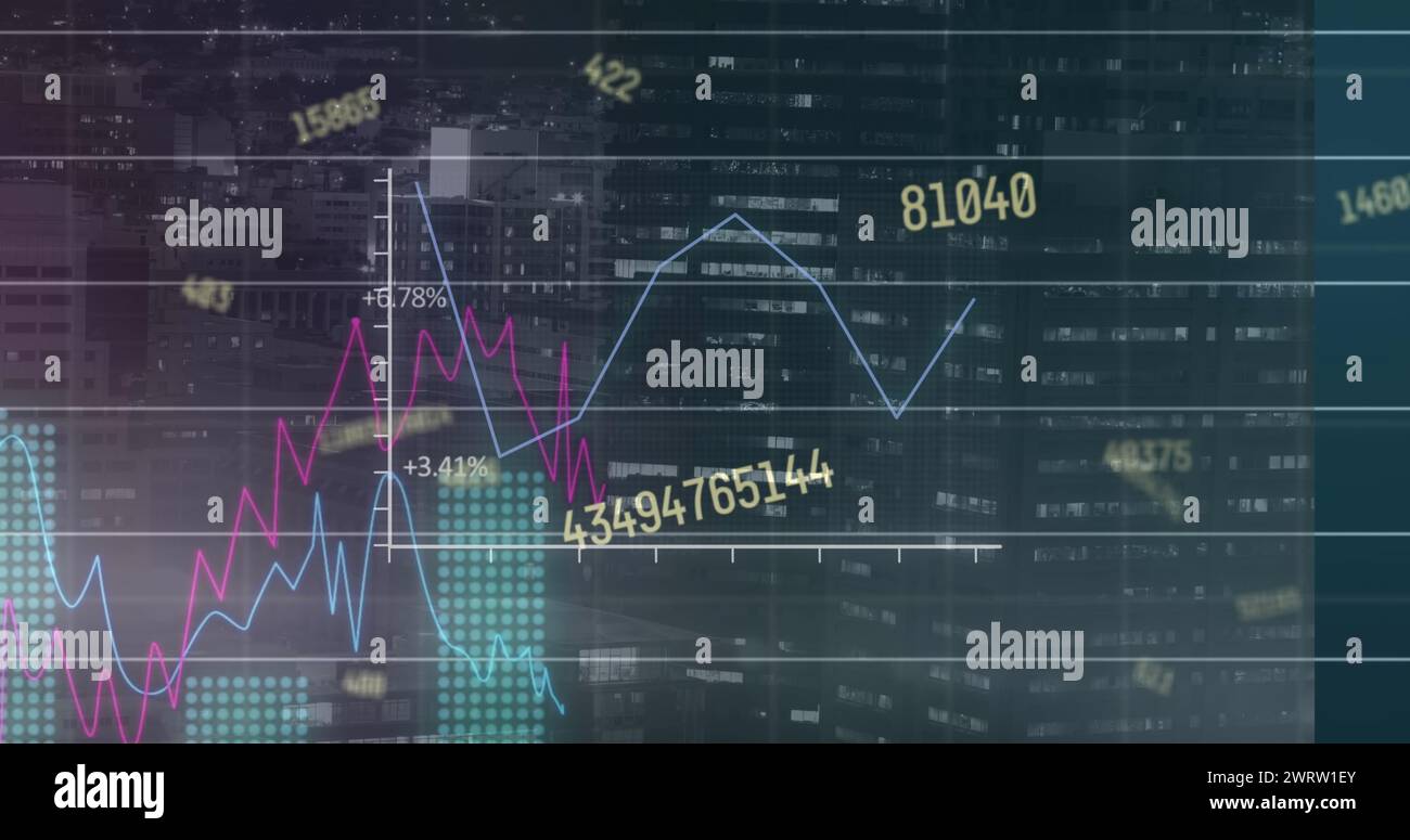 Image of multiple graphs and changing numbers over illuminated ...
