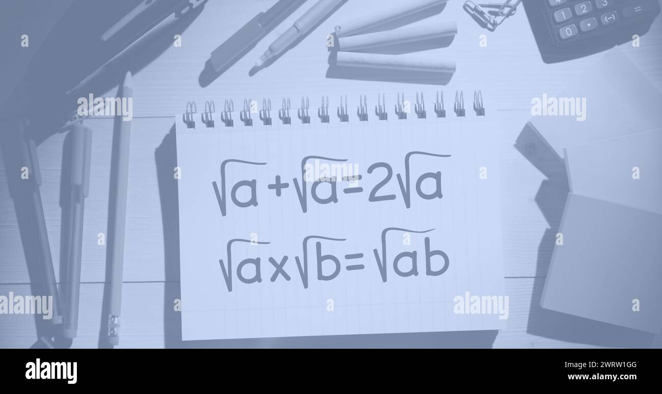 Image of data processing over mathematical equation and school items ...