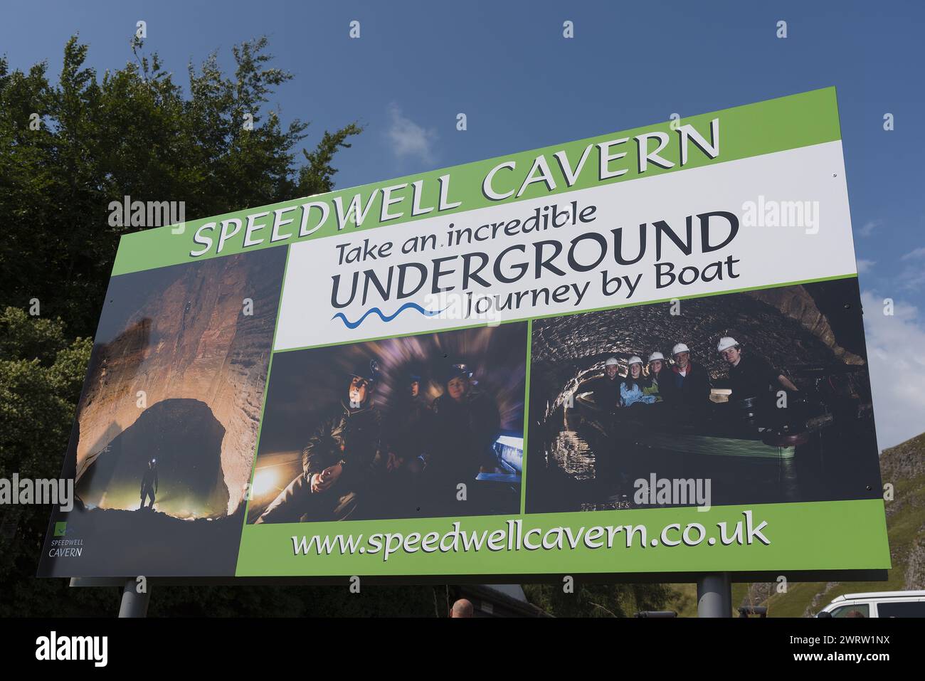 Sign for Speedwell Cavern Castleton Derbyshire in the Peak District ...