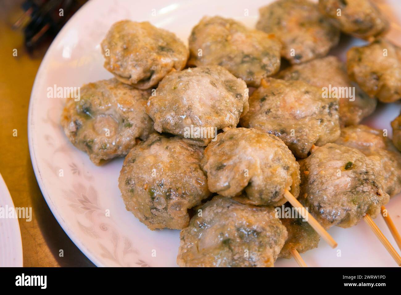 Deep fried skewers Chinese street food in Nankin-machi neighborhood in ...