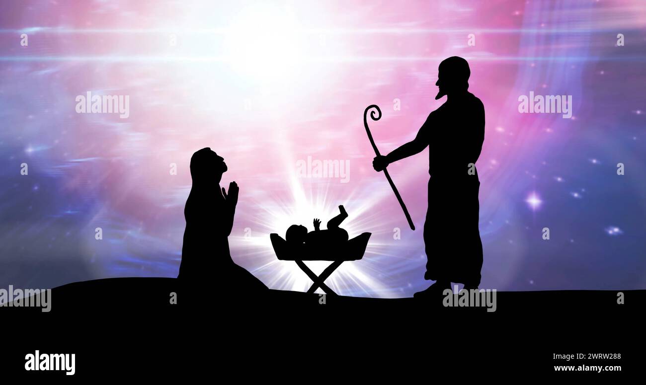 Image of christmas nativity scene in winter scenery background Stock ...