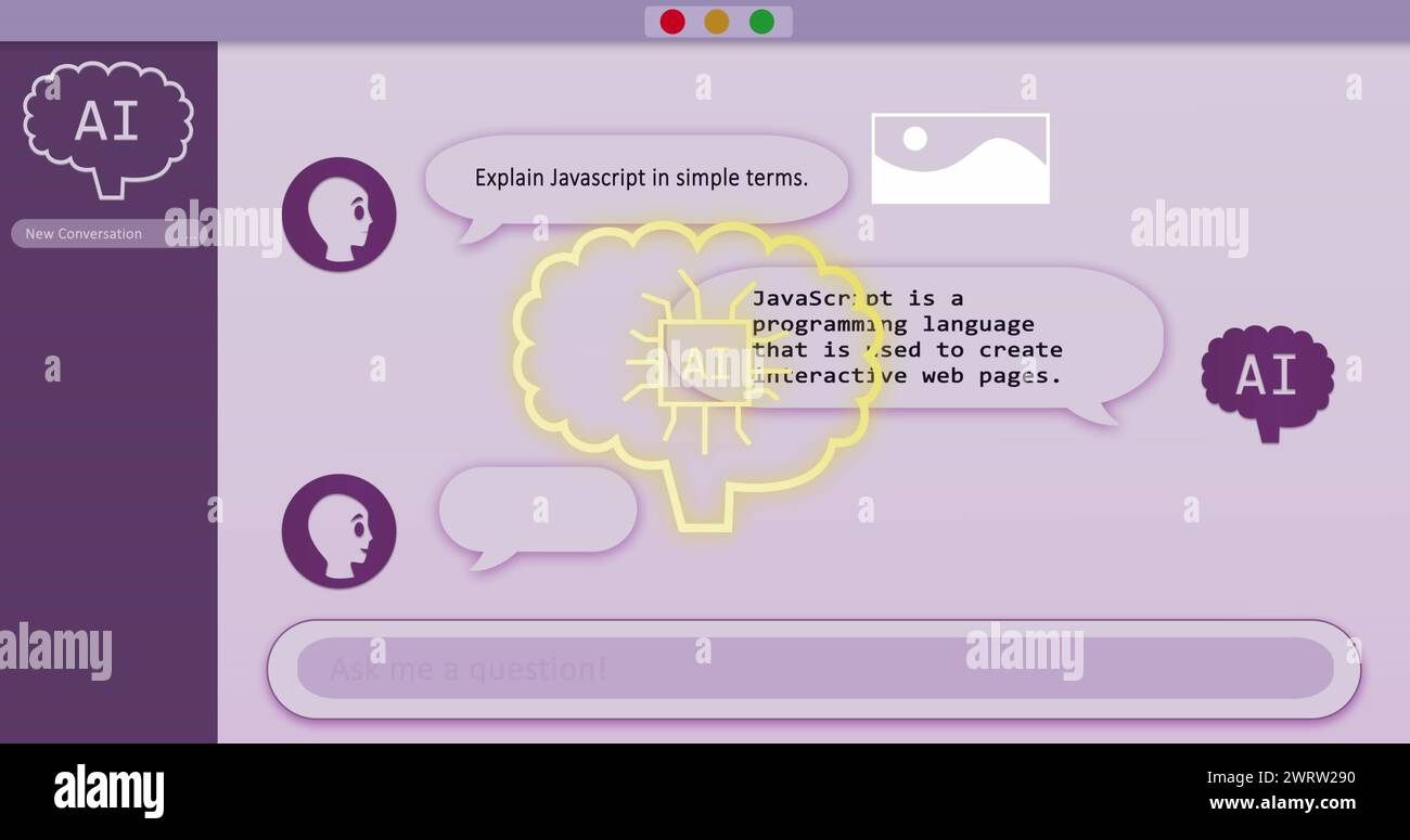 Image of ai data processing over purple computer screen background ...