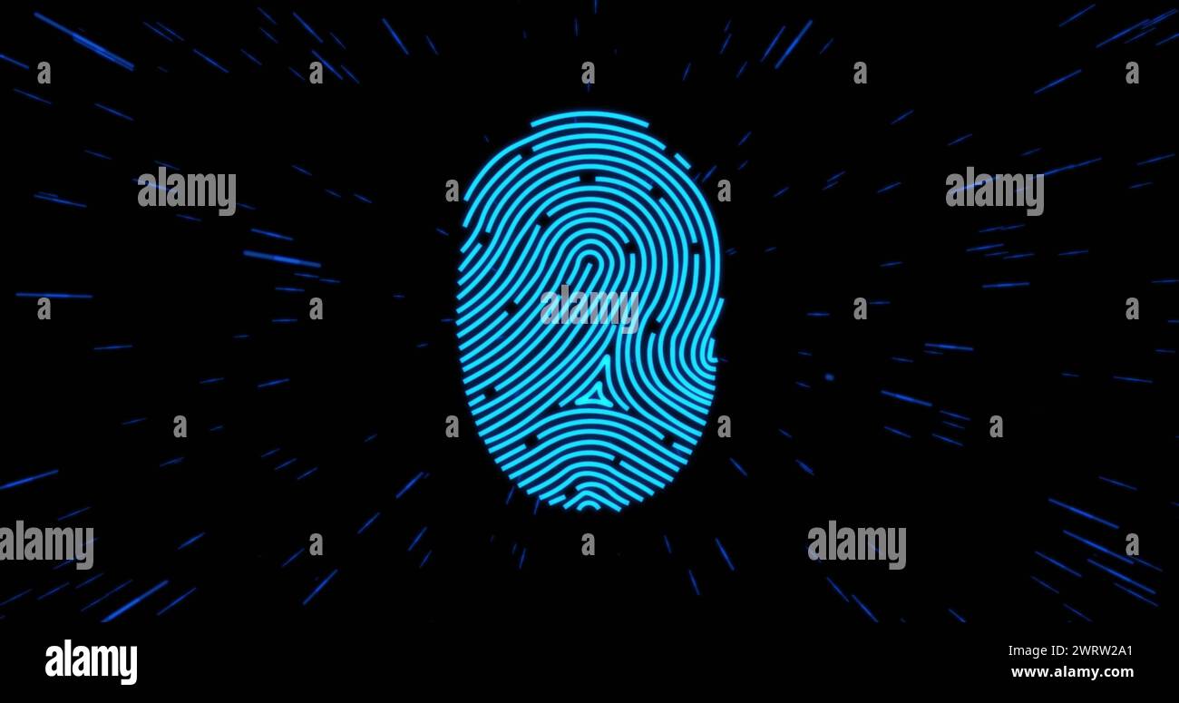 Image of data processing and biometric fingerprint over dark background ...