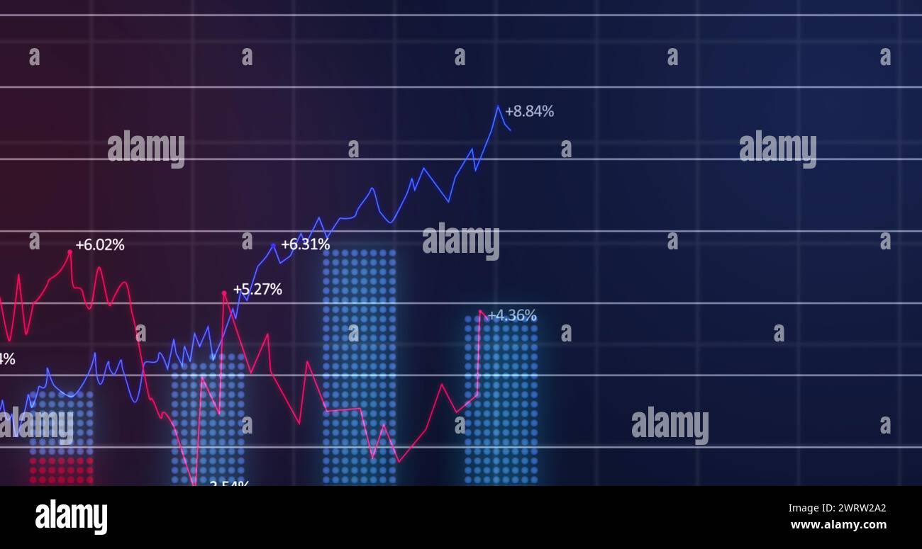 Image of grid and statistics over grid Stock Photo - Alamy