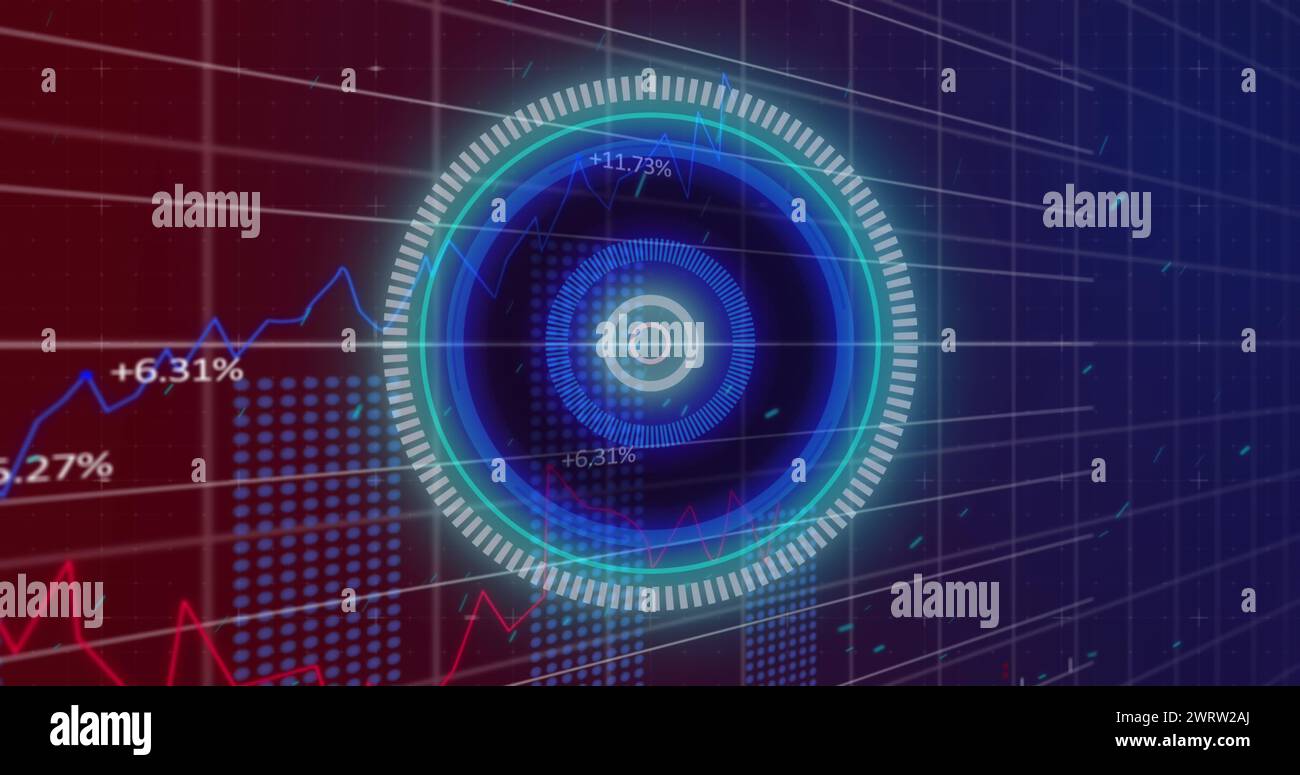 Image of illuminated circles over grid pattern and multiple graphs ...