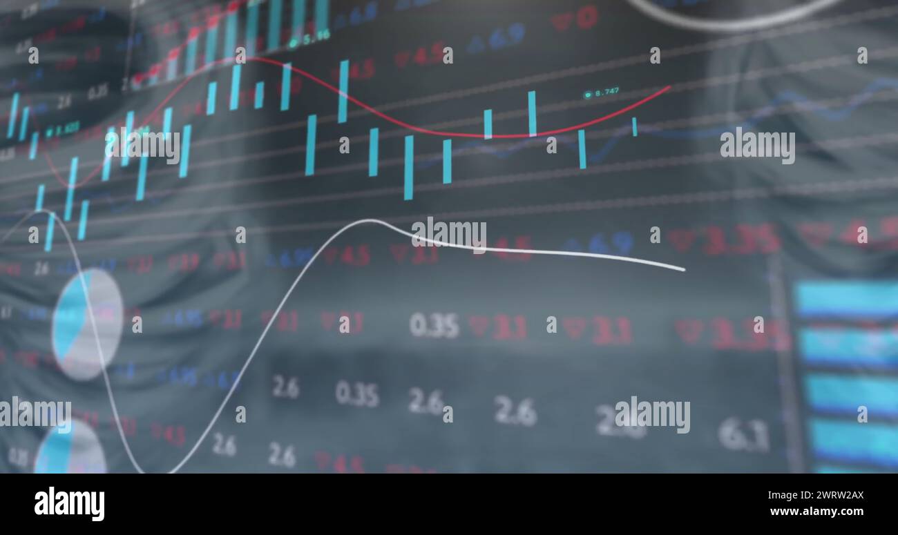 Image of stock market and diagrams on black background Stock Photo - Alamy