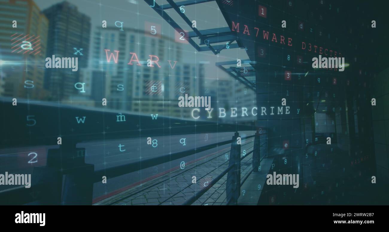 Image of cyber security data processing against time-lapse of city ...