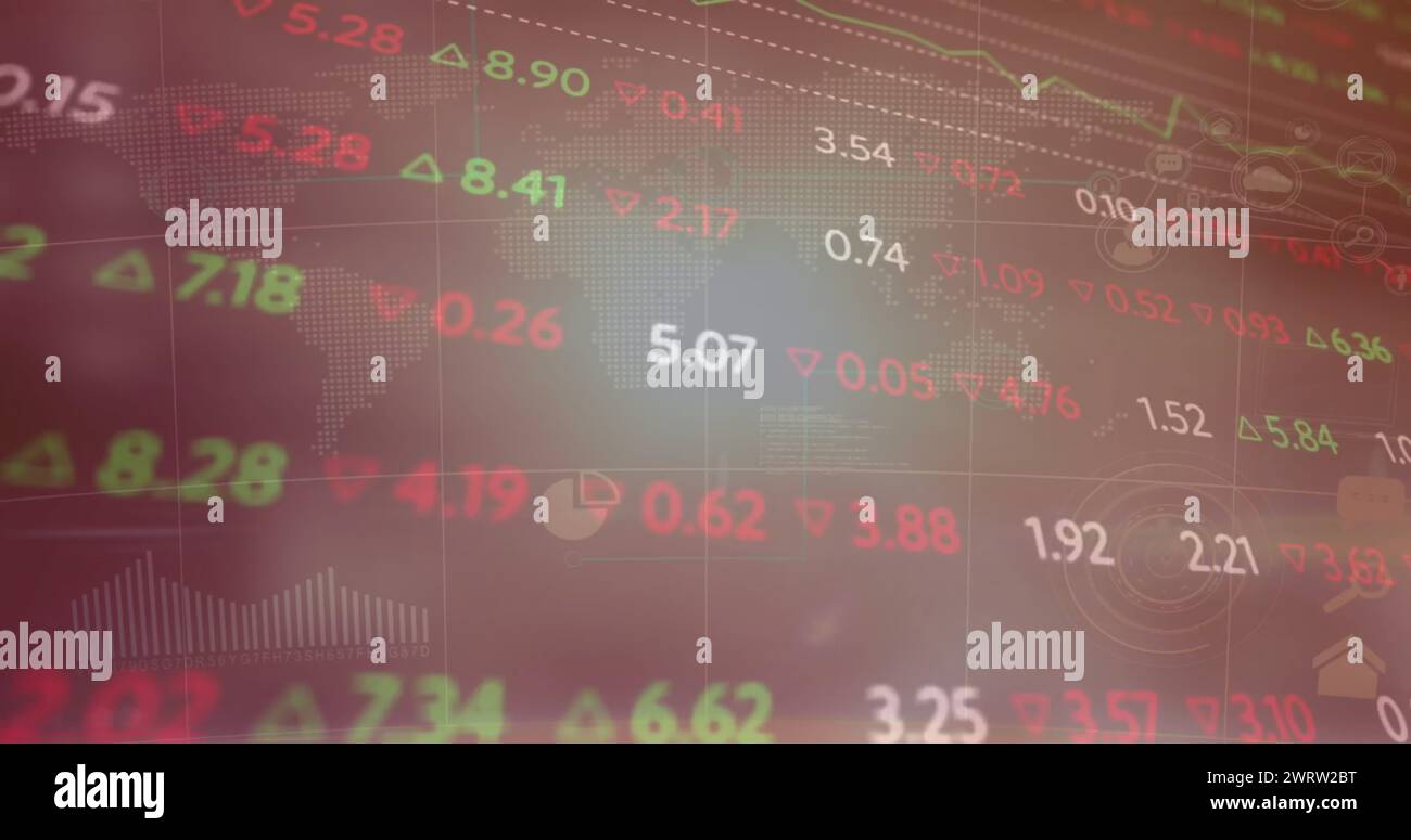 Image of stock market and user icons over diagrams on black background ...