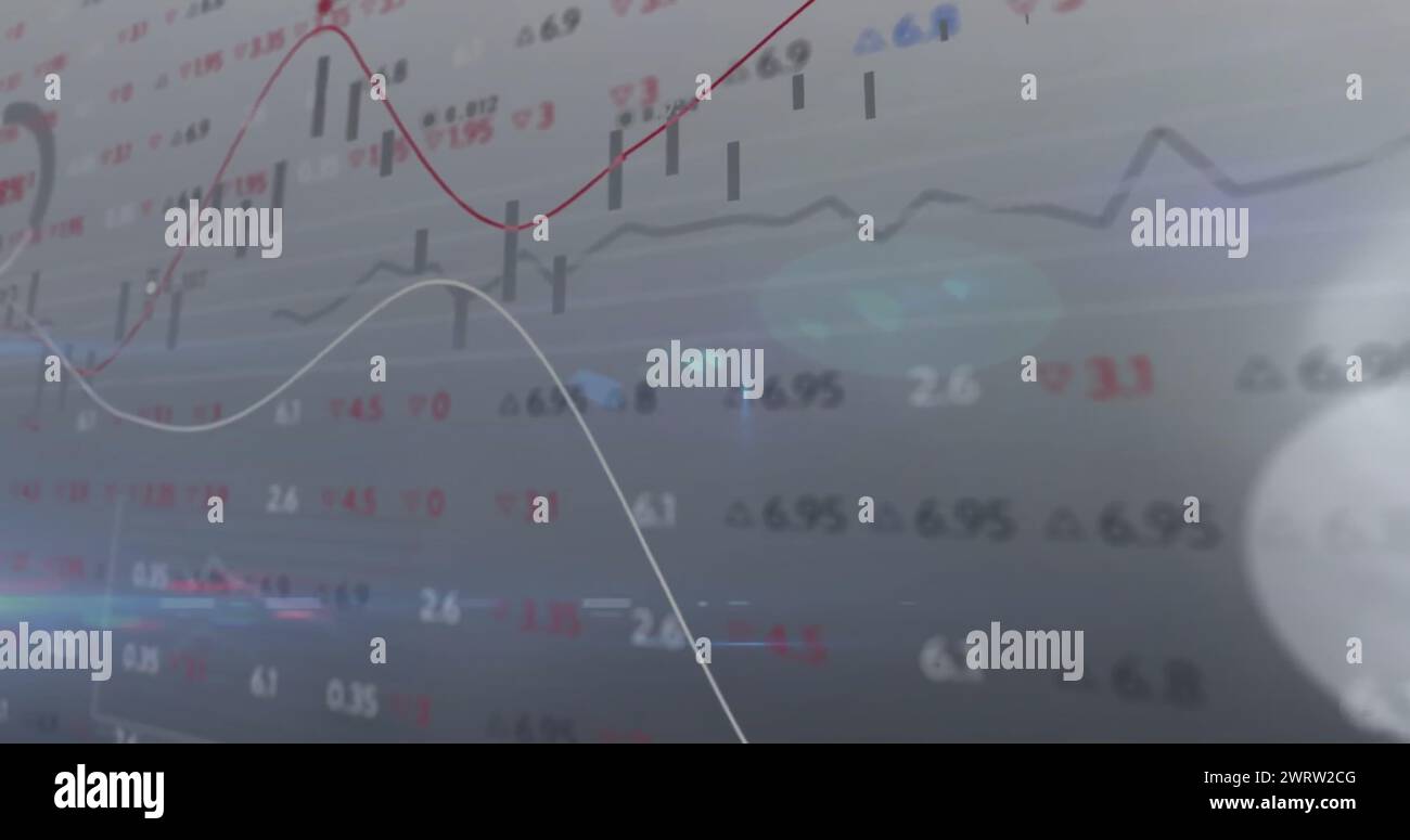 Image of stock market, diagrams and data processing on gray background ...