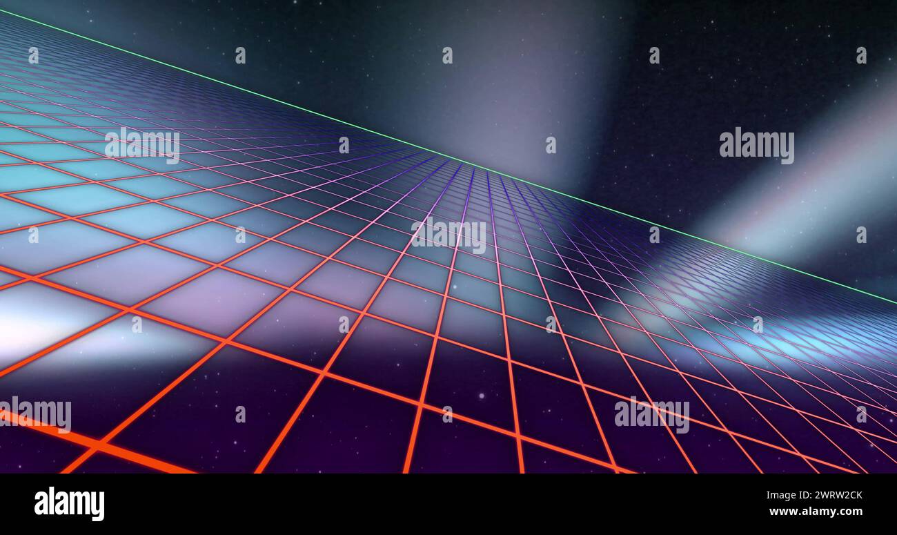 Image of grid pattern and lens flares over black background Stock Photo ...