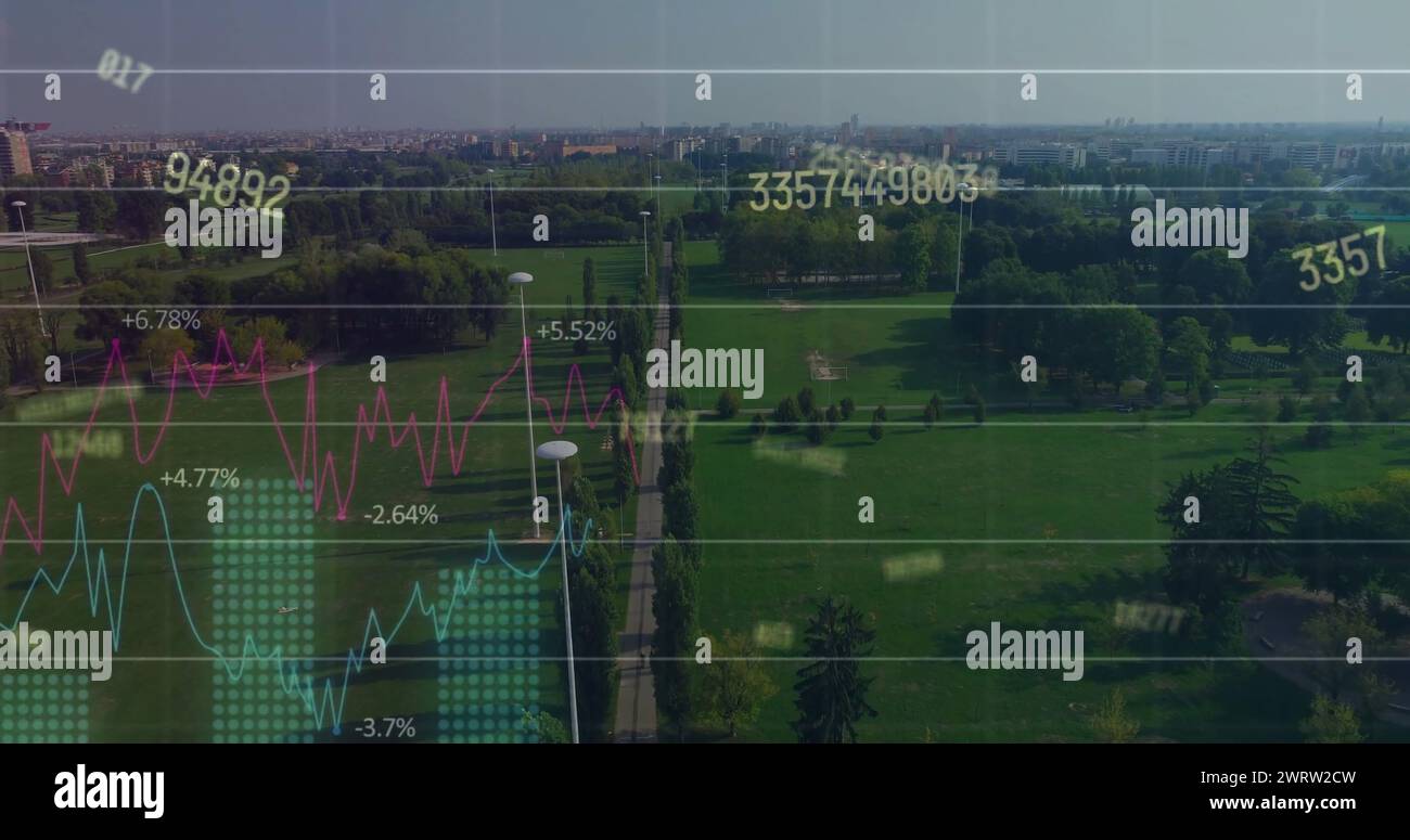 Image of financial data processing over park Stock Photo - Alamy