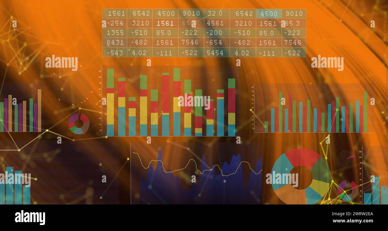 Image Of Multicolored Graphs Number Charts And Connected Dots Over