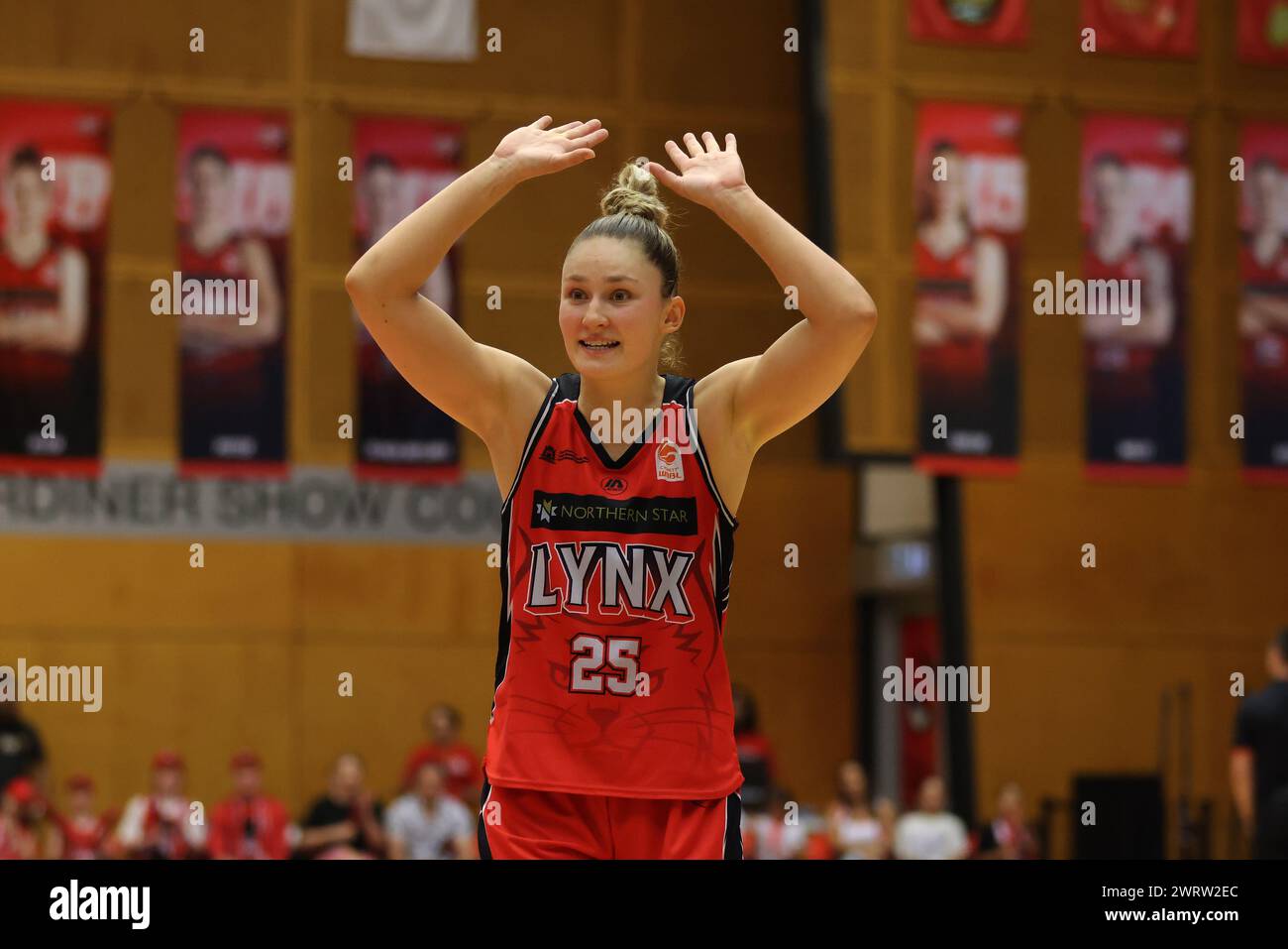 Perth, Australia. 14th Mar, 2024. Amy Atwell of the Lynx reacts during ...