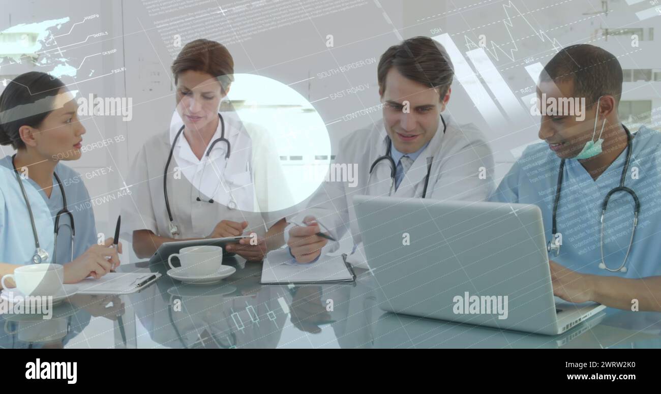 Image of statistics over medical staff. global connections, medicine ...
