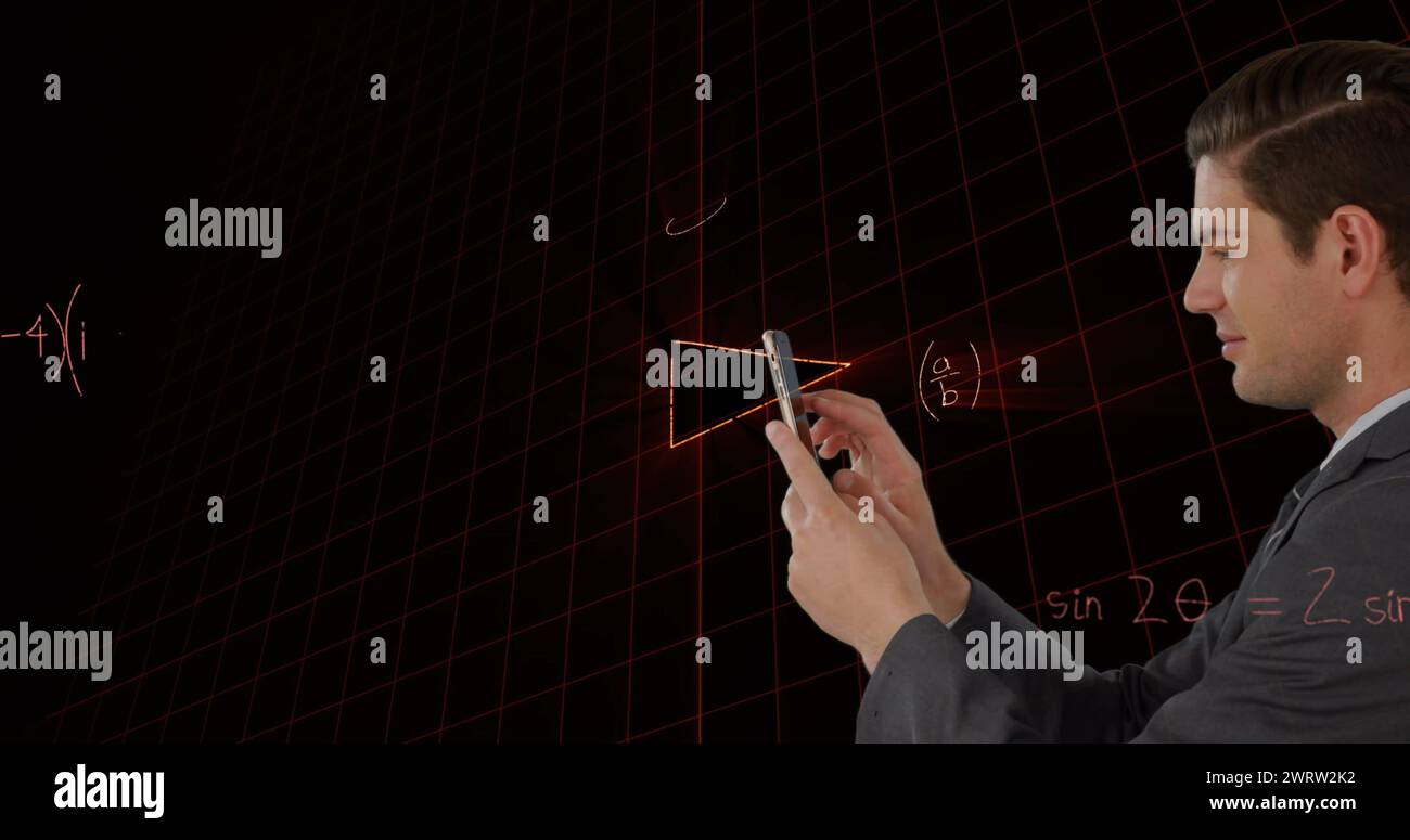 Image of caucasian businessman over mathematical equations on black ...