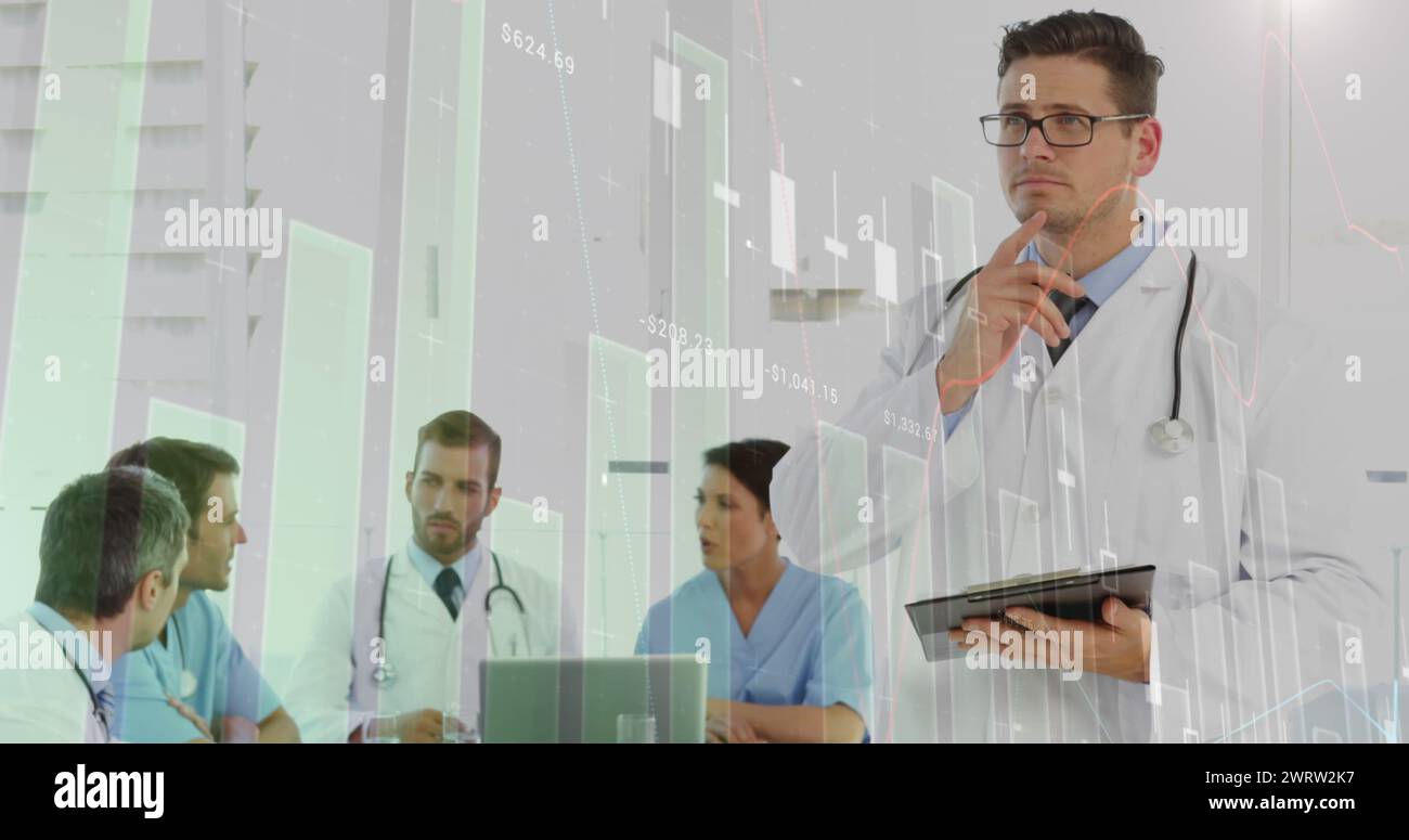 Image of statistics and financial data processing over diverse doctors ...