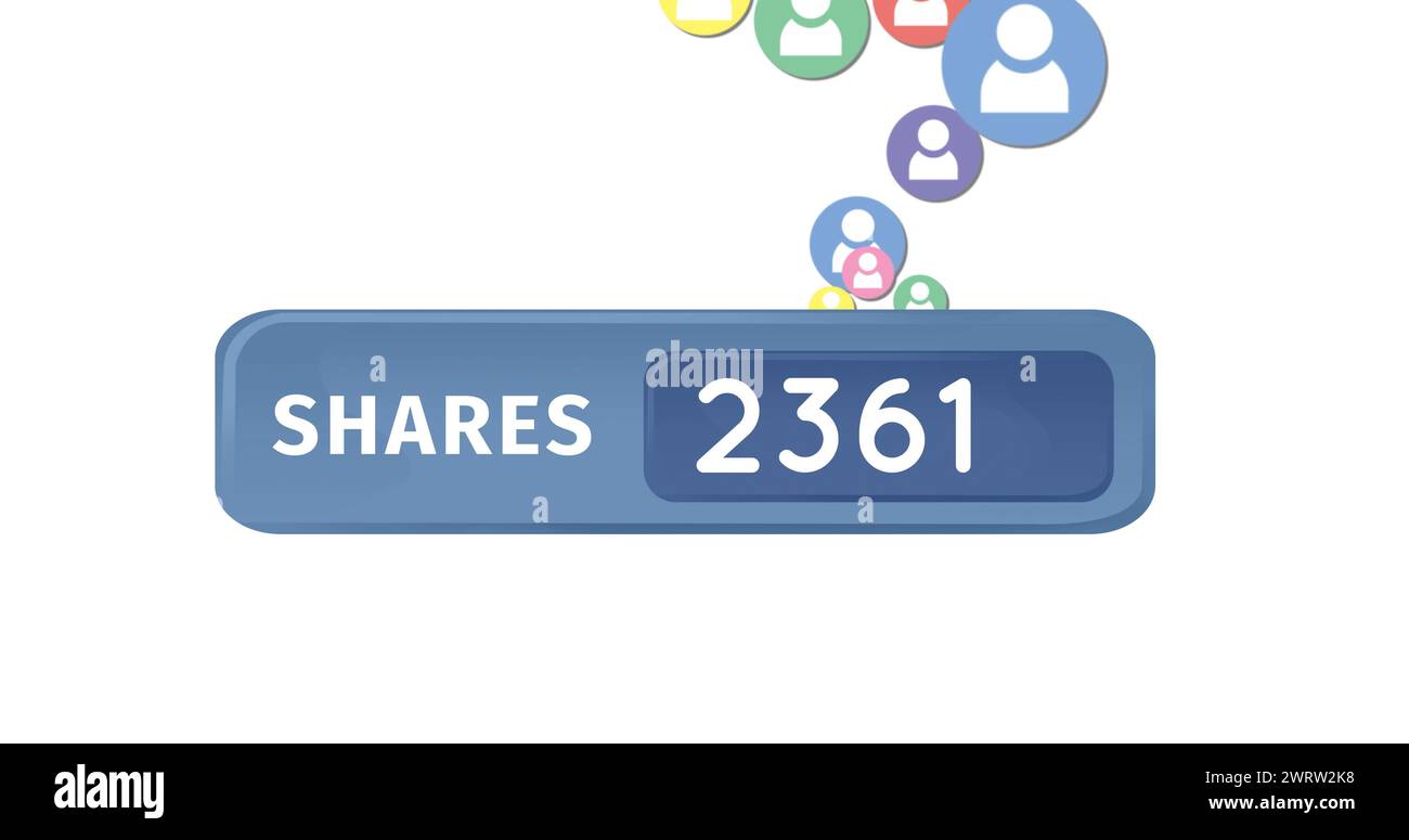 Digital image of colorful profile icons moving in the screen and shares ... Digital image of colorful profile icons moving in the screen and shares ...