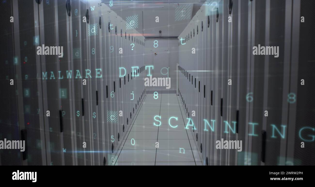 Image of cyber attack warning text and numbers processing over computer servers Stock Photo - Alamy