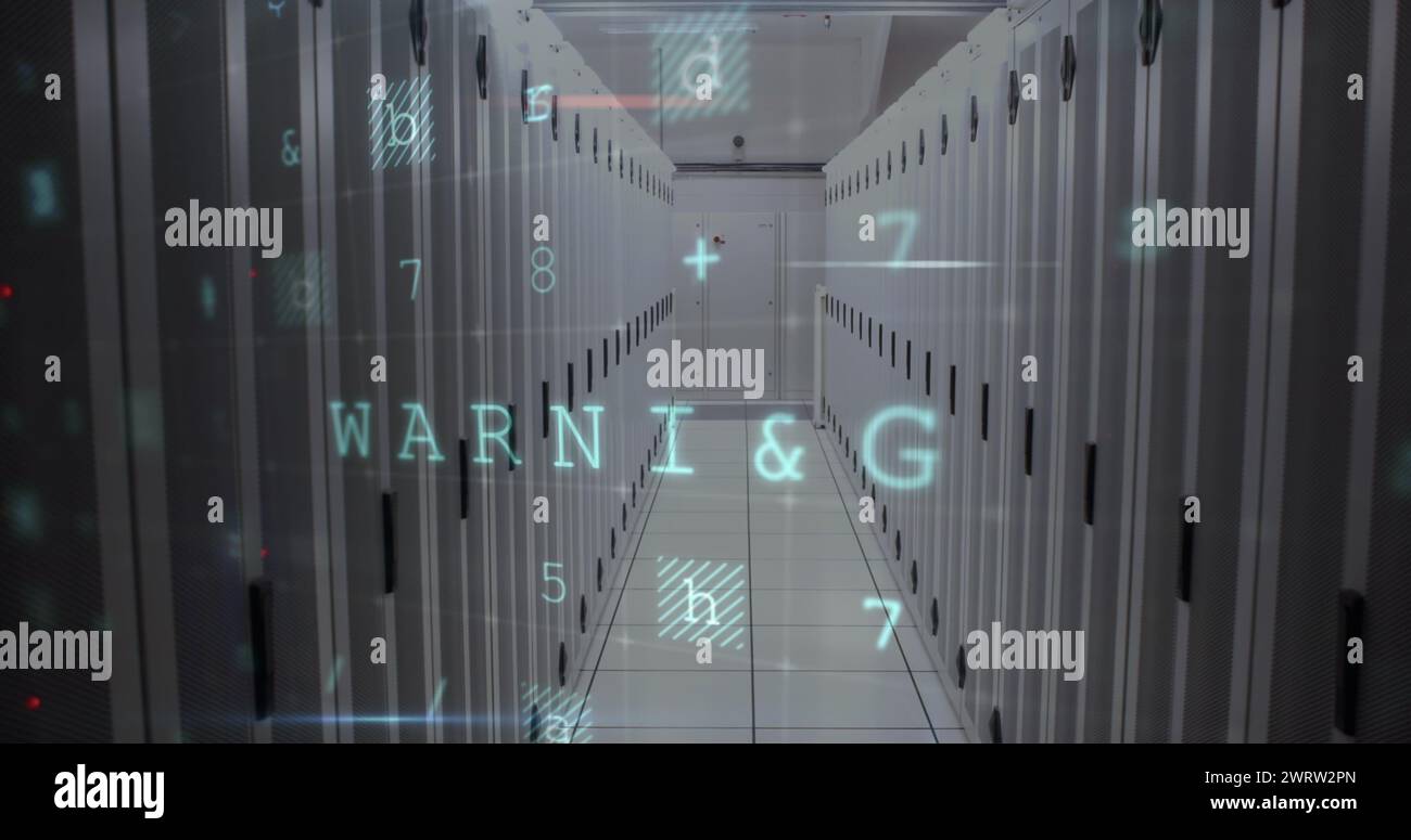 Image of cyber attack warning text and numbers processing over computer servers Stock Photo - Alamy