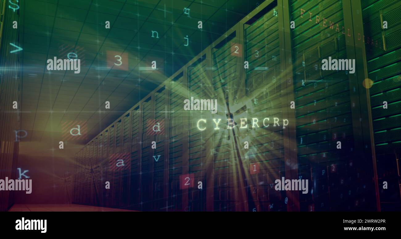 Image of cyber attack warning over server room Stock Photo - Alamy