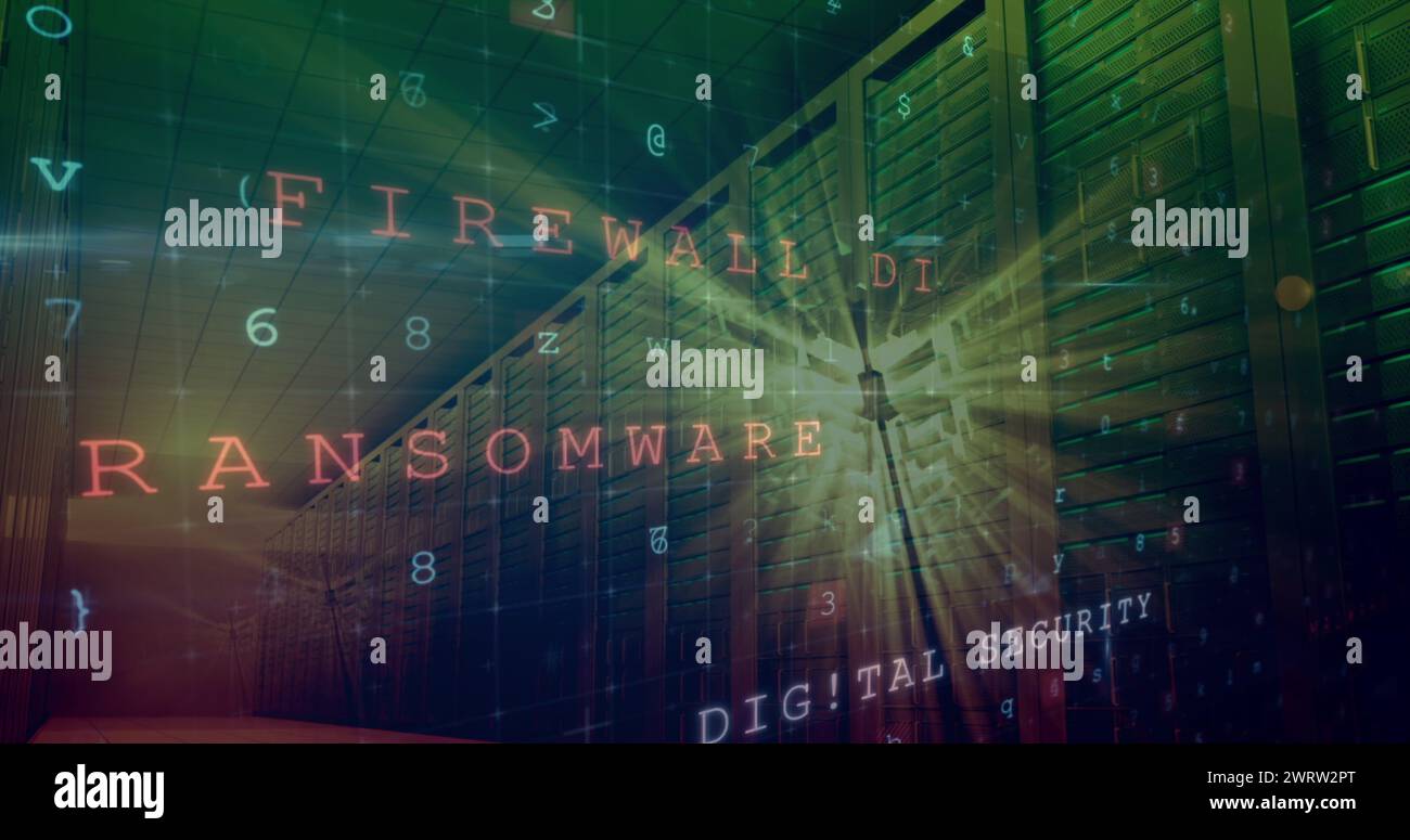 Image Of Cyber Attack Warning Over Server Room Global Internet Security Connections And Data