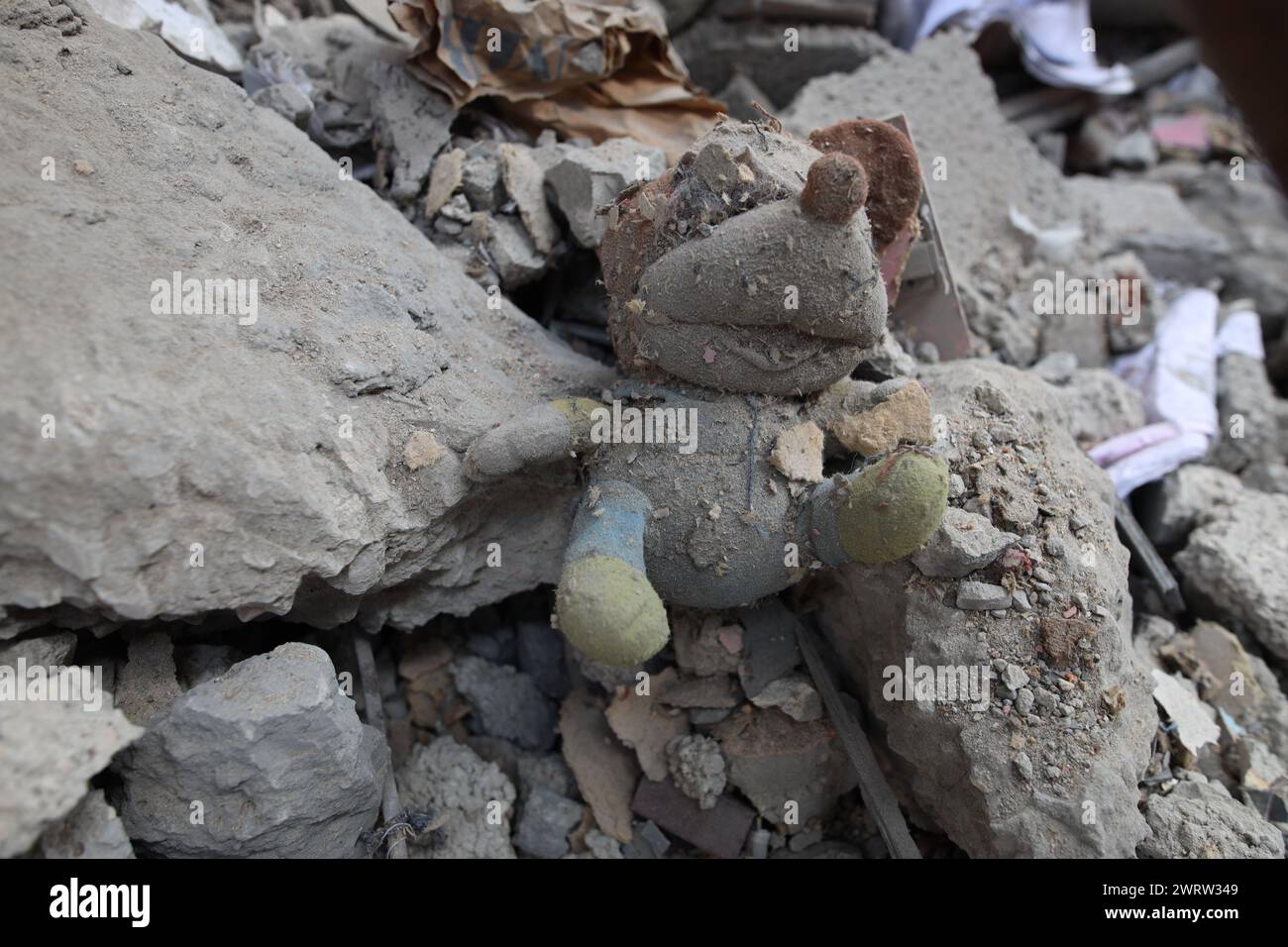 Gaza. 14th Mar, 2024. Debris is seen after the airstrikes at Bureij ...