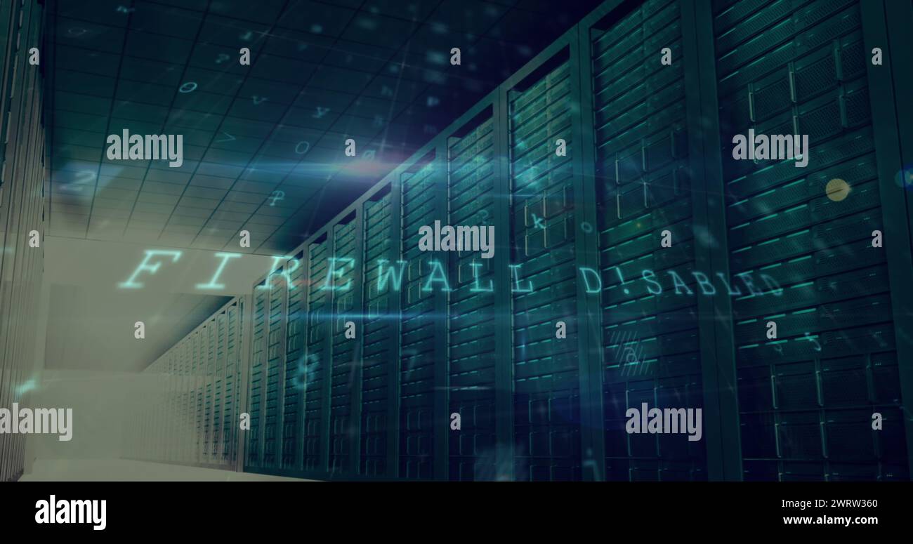 Image of cyber attack warning over server room Stock Photo - Alamy
