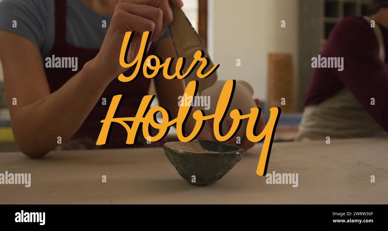 Image of your hobby text over caucasian man forming pottery Stock Photo ...