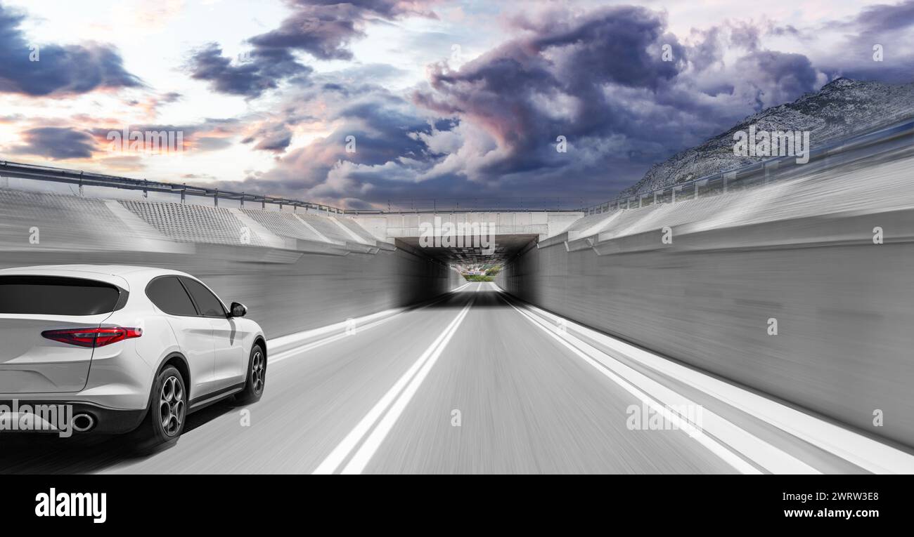 Car drives along overpass hi-res stock photography and images - Alamy
