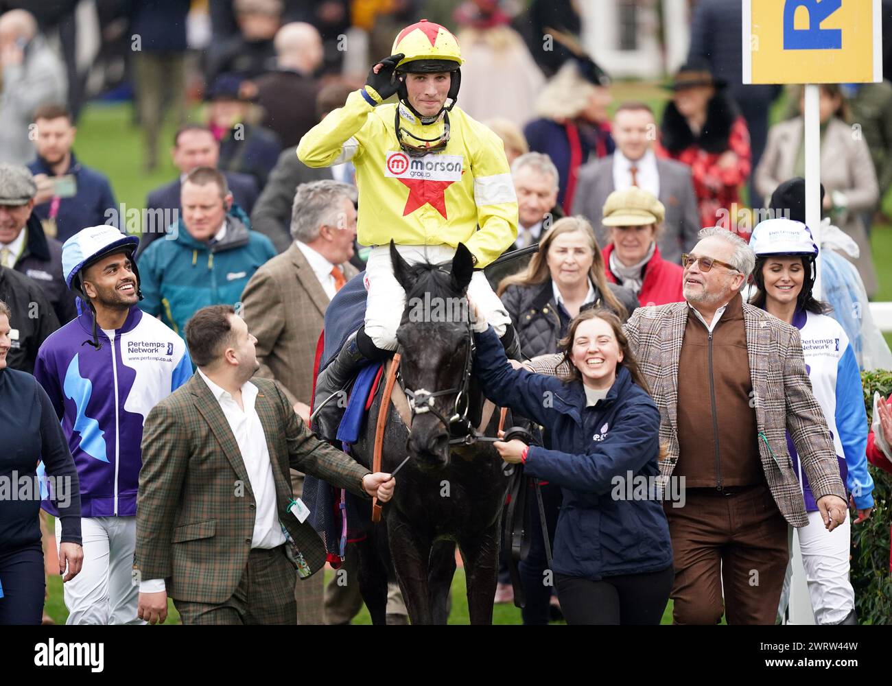 Harry Cobden aboard Monmiral after winning the Pertemps Network Final ...