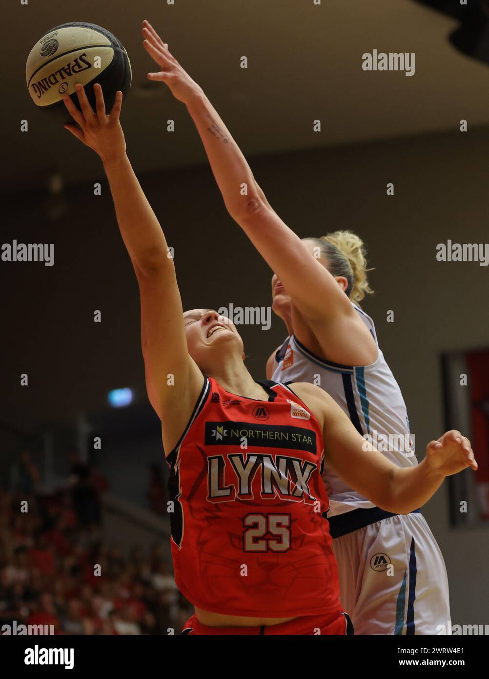 Perth, Australia. 14th Mar, 2024. Amy Atwell of the Lynx under pressure ...