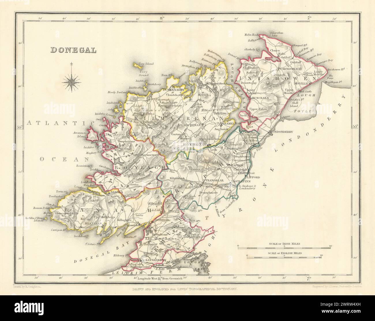 COUNTY DONEGAL antique map for LEWIS by CREIGHTON & DOWER. Ireland 1850 ...