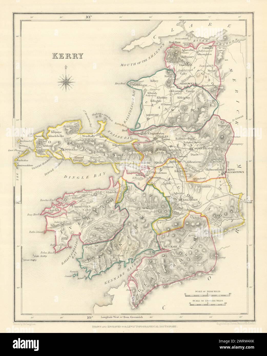 COUNTY KERRY antique map for LEWIS by CREIGHTON & DOWER. Ireland 1850 ...