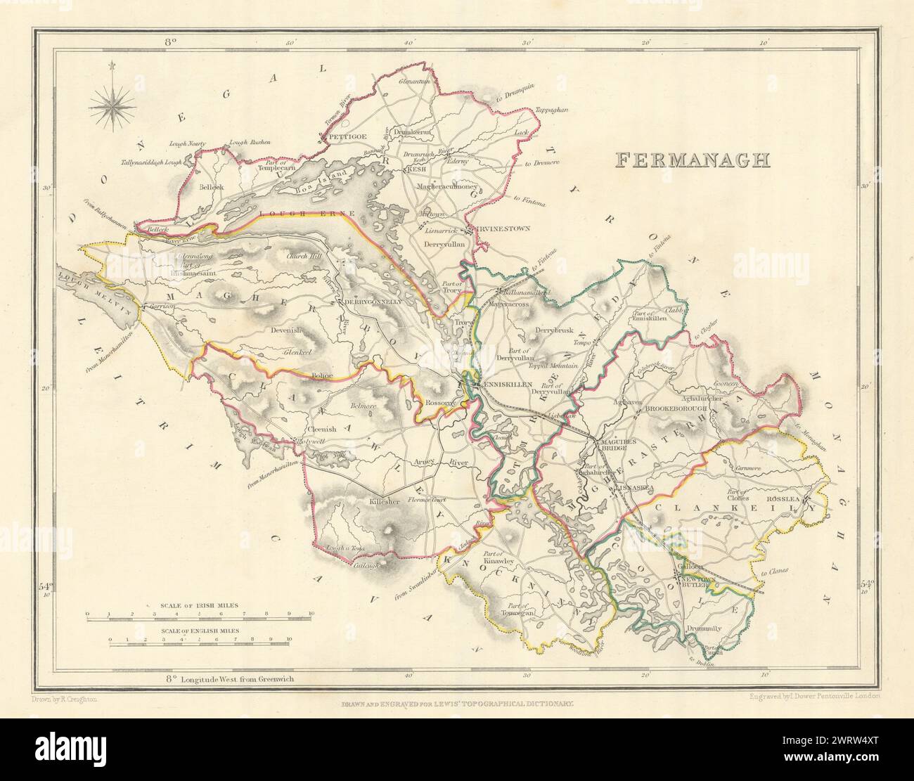 COUNTY FERMANAGH antique map for LEWIS by CREIGHTON & DOWER. Ulster ...