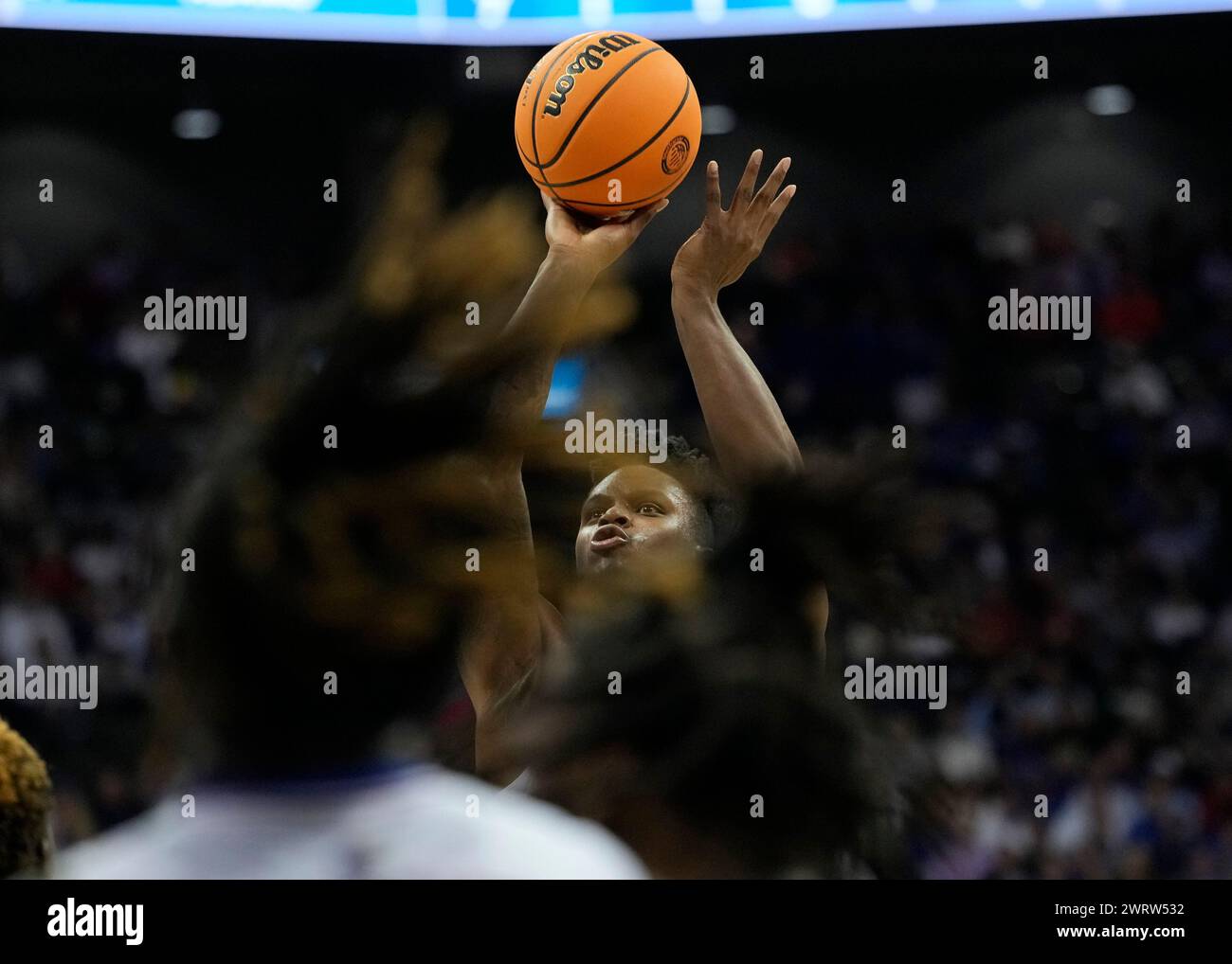 MAR 13 2024: Kansas Jayhawks forward K.J. Adams Jr. (24) shoots a jump ...