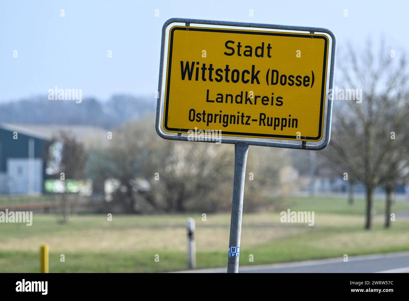 13 March 2024, Brandenburg, Wittstock/Dosse: The town sign of the town ...