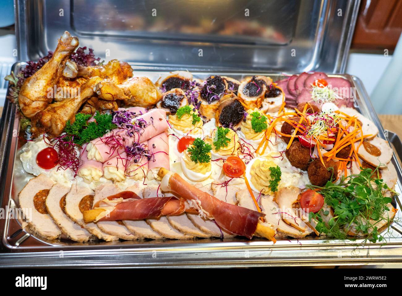 hungarian cold food plate platter with filled eggs ham and meat Stock ...