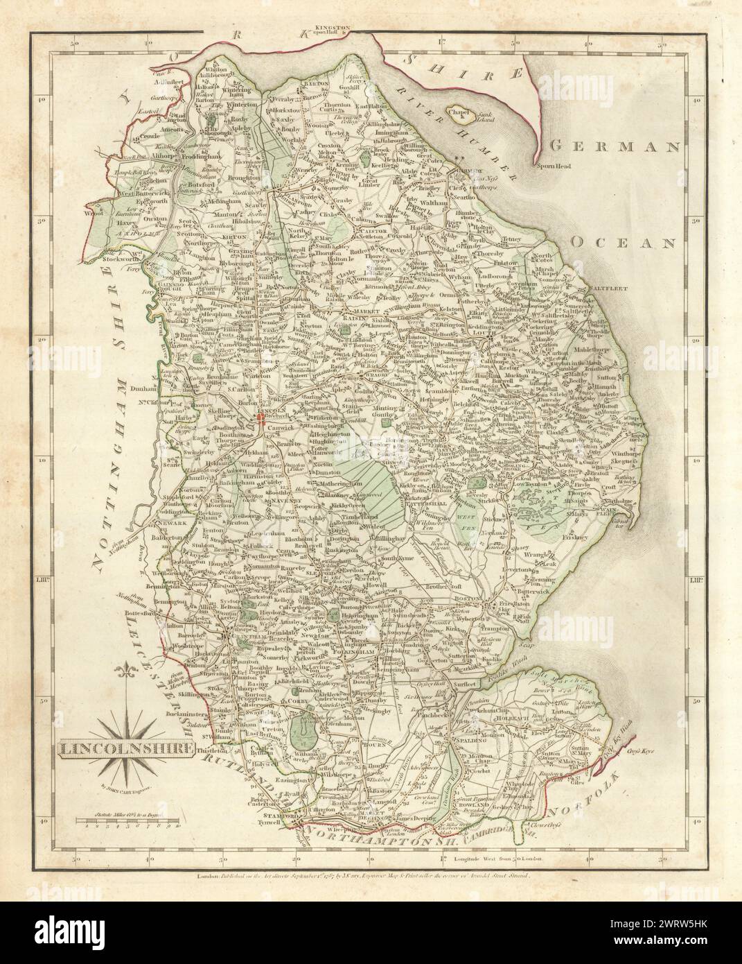 Antique county map of LINCOLNSHIRE by JOHN CARY. Original outline ...