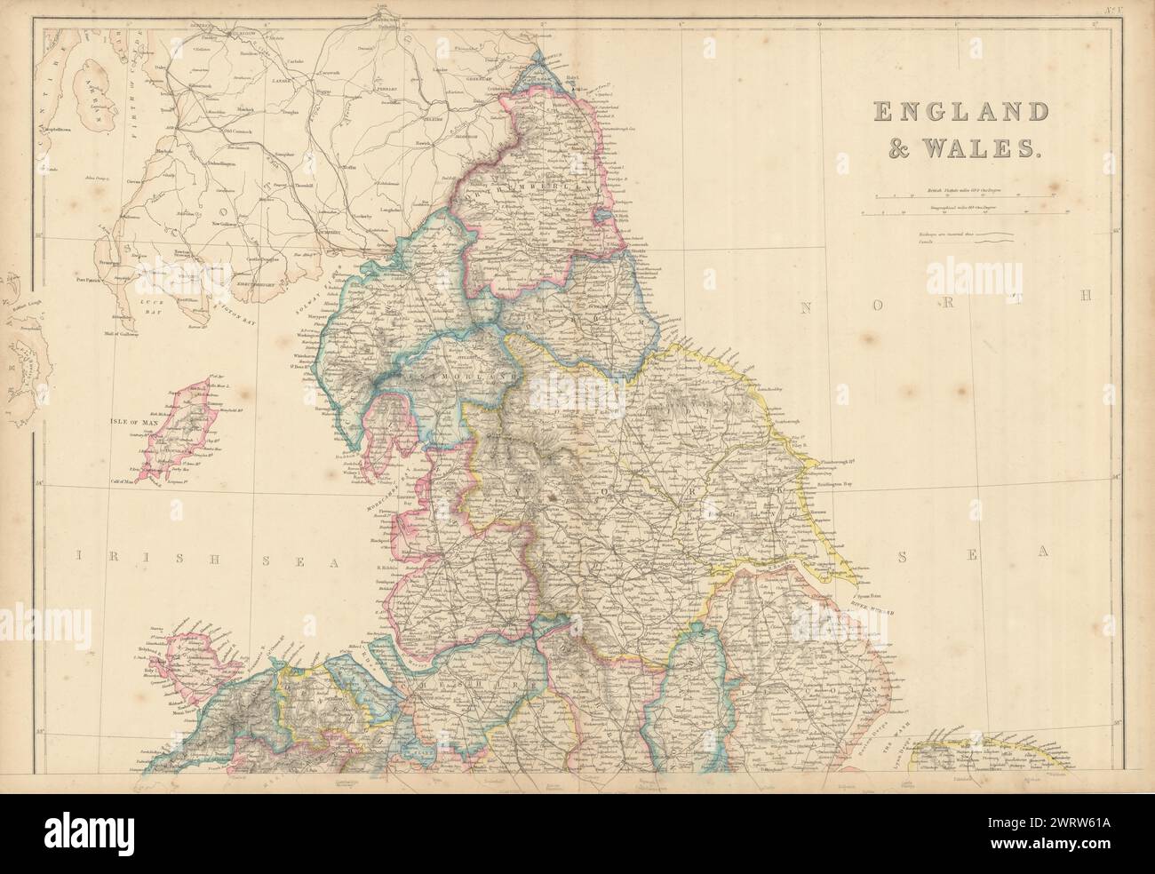 England and Wales (North Part) by Edward Weller 1860 old antique map ...
