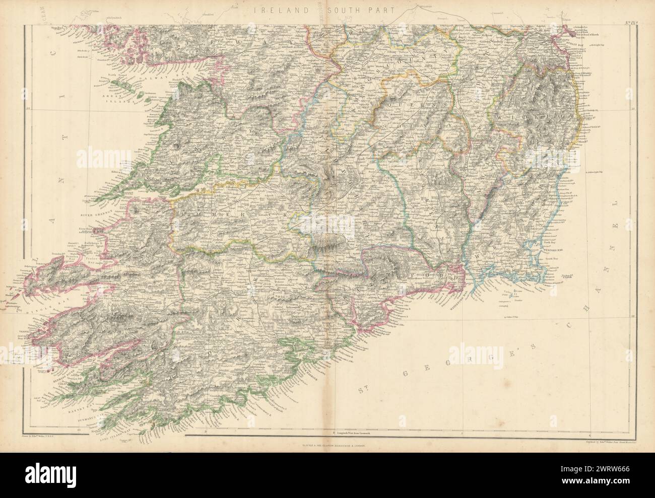 Ireland (South Part) by Edward Weller. Munster 1860 old antique map ...