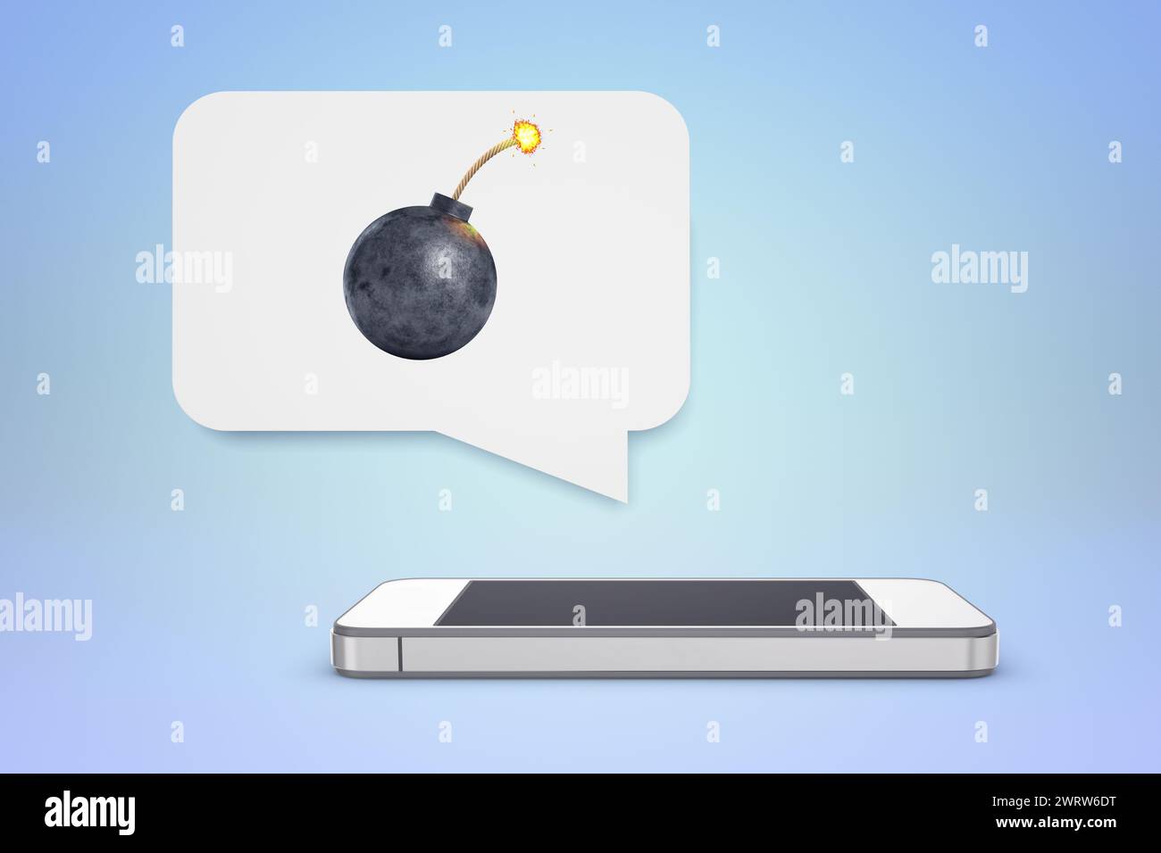 Bomb icon above smartphone with fuse lit Stock Photo - Alamy