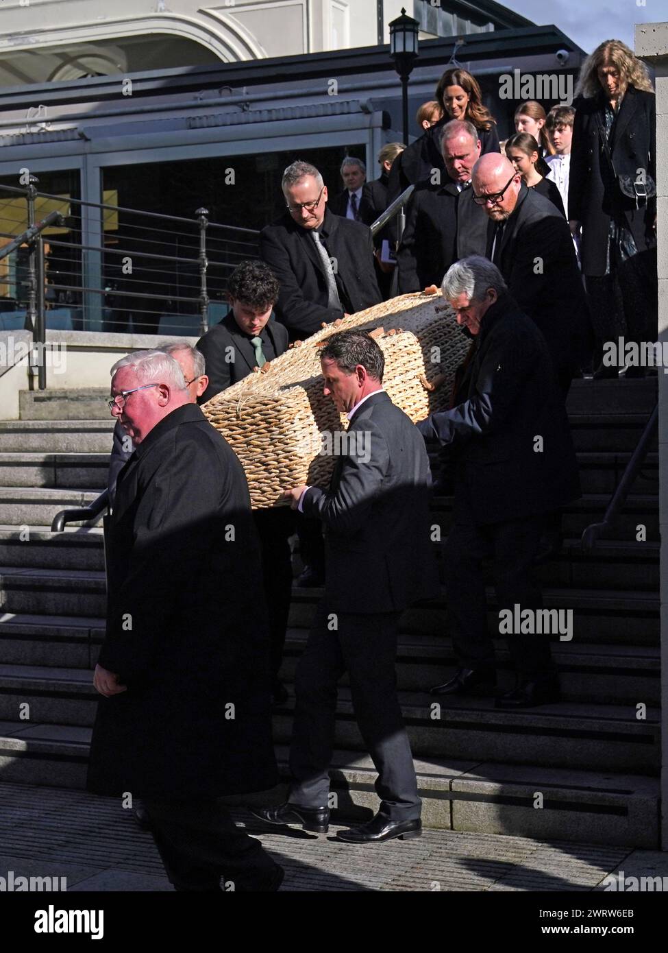 The coffin of Charlie Bird is carried out after a service at Mansion ...