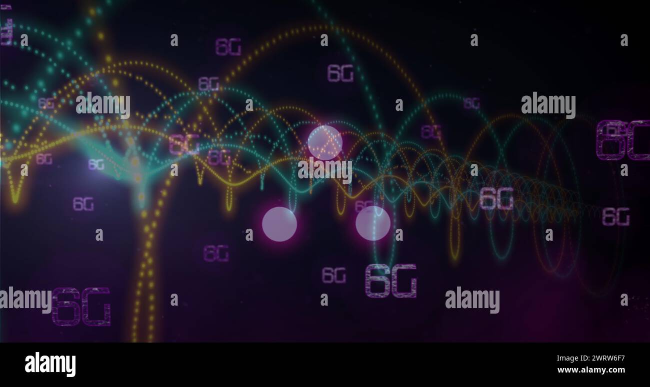 Image of 6g text, data processing and networks of connections Stock Photo - Alamy