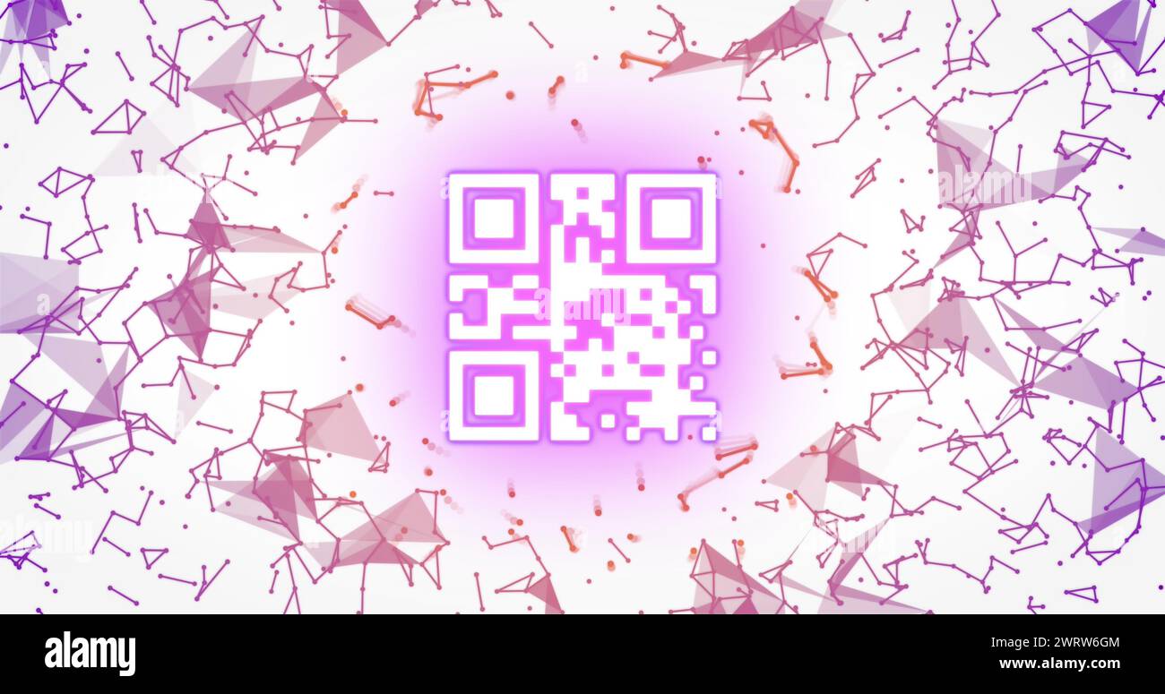 Image of qr code over connections over white background Stock Photo - Alamy