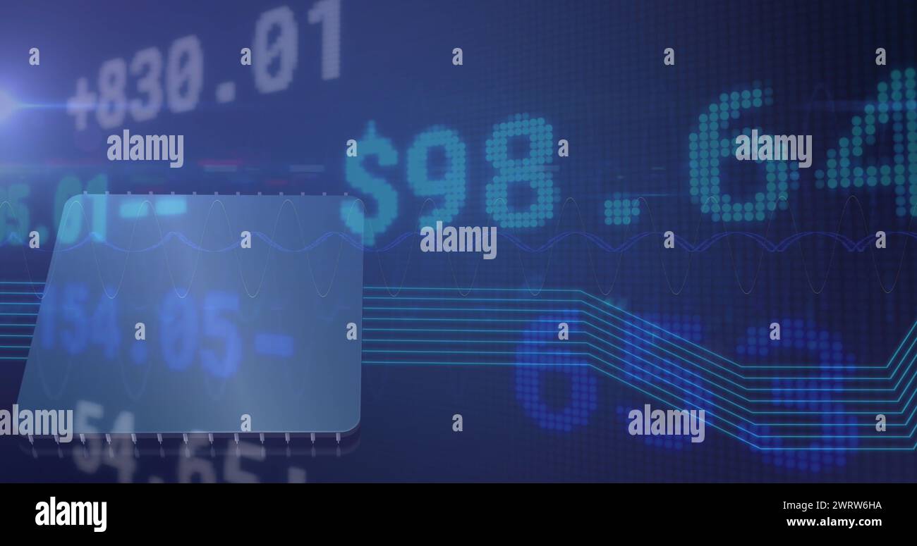 Image of graphs and financial data on navy background Stock Photo - Alamy