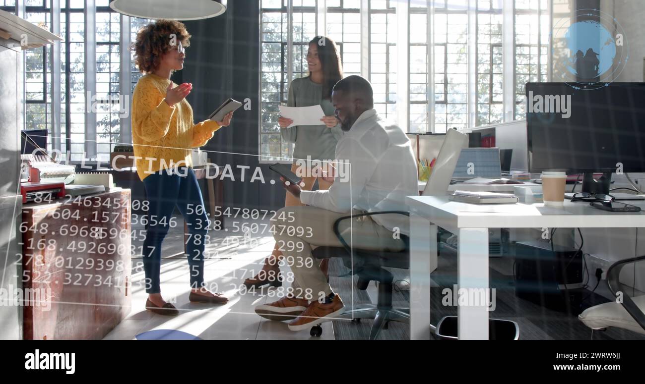 Graphs And Data Processing Over Diverse Colleagues Discussing At Casual Office Meeting Stock