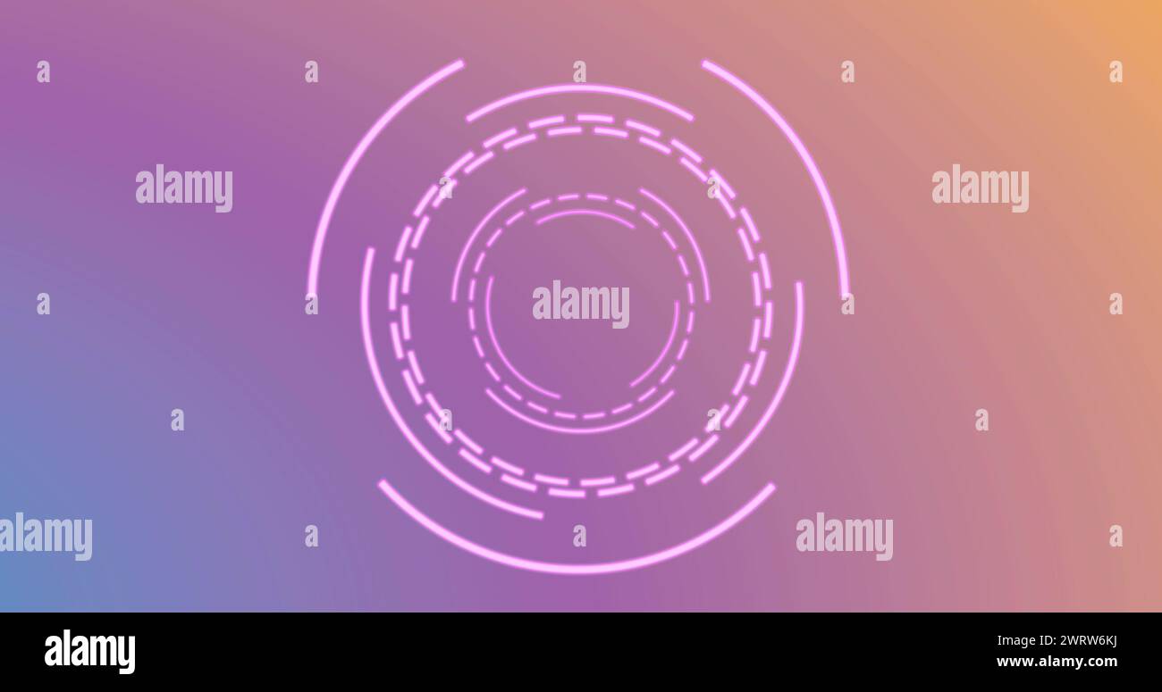 Image of processing circle over connections on pink and orange background Stock Photo - Alamy