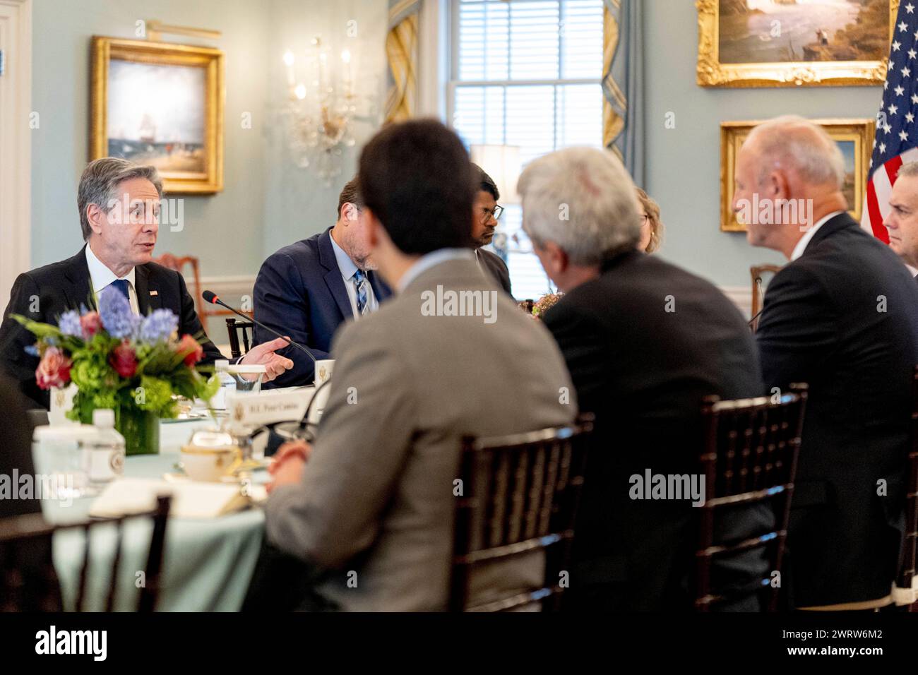 Secretary of State Antony Blinken, left, meets with Peru Foreign ...