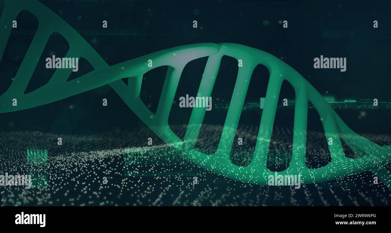 Dna structure spinning against digital wave on blue background Stock ...